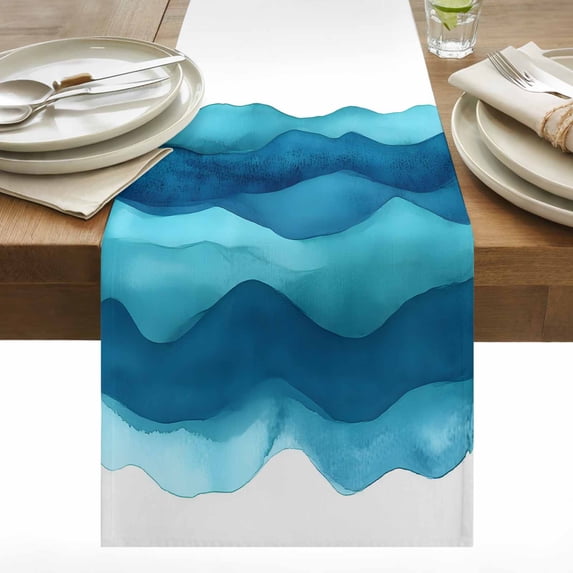 Abstract Waves Table Runner 13x72 inch Navy Blue Wave Gradient ...