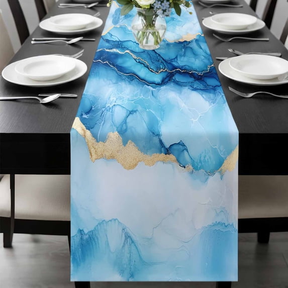 Abstract Waves Table Runner, Ocean Beach Spray Surrealism Watercolor ...