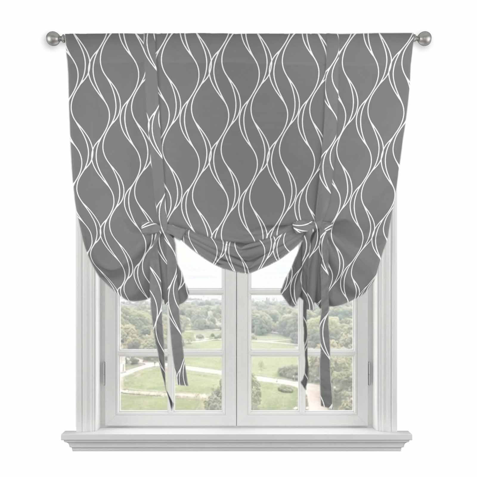 Abstract Waves Tie Up Curtains, Modern Abstract Geometric Khaki Water ...