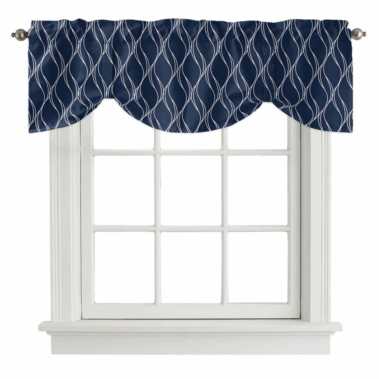 Abstract Waves Tie Up Valance Curtains Modern Abstract Geometric Navy ...