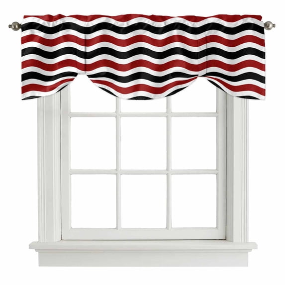 Abstract Waves Tie Up Valance Curtains Red Black Water Ripple Stripes ...
