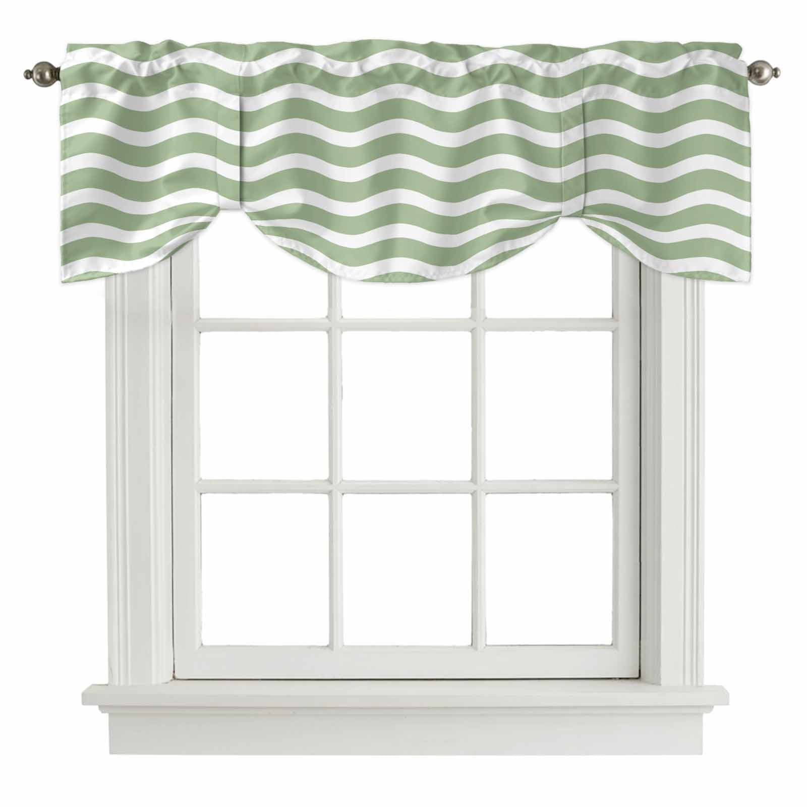 Abstract Waves Tie Up Valance Curtains Stripes Sage Green Water Ripple ...