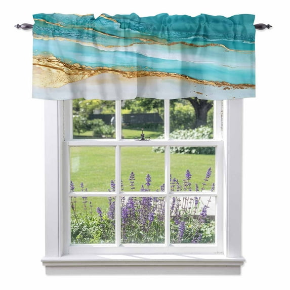 Abstract Waves Valances for Windows, Blue Retro Oil Painting Style Hand ...