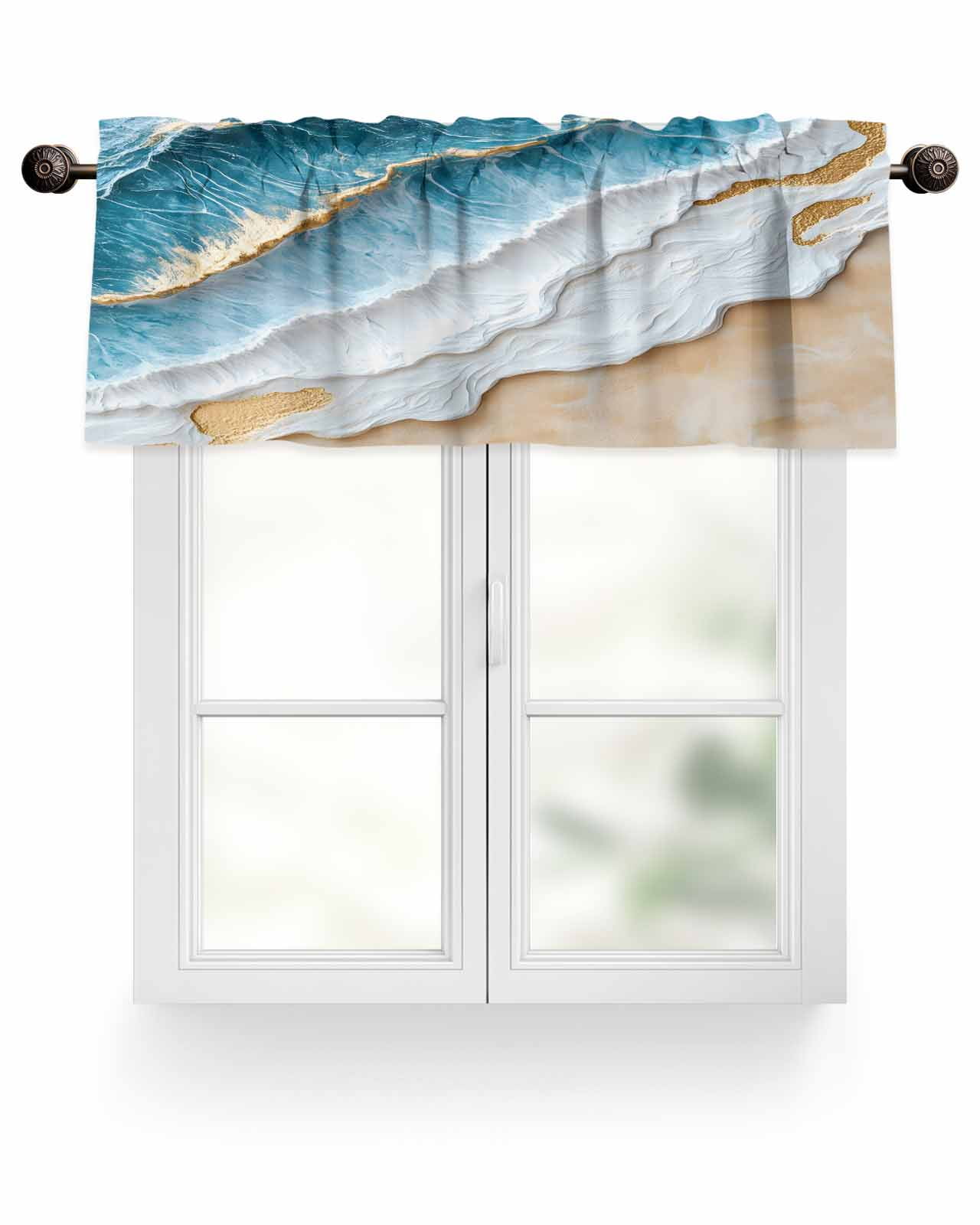 Abstract Waves Valances for Windows Gold Beach Blue Ocean Oil Painting ...