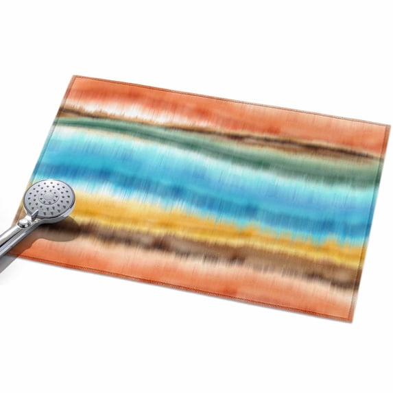 Abstract Waves Washable Area Rug 2 x 3 ft Watercolor Orange Blue Modern ...