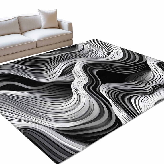 Abstract Waves Washable Rug 3x5 Area Rug for Living Room Bedroom Non ...