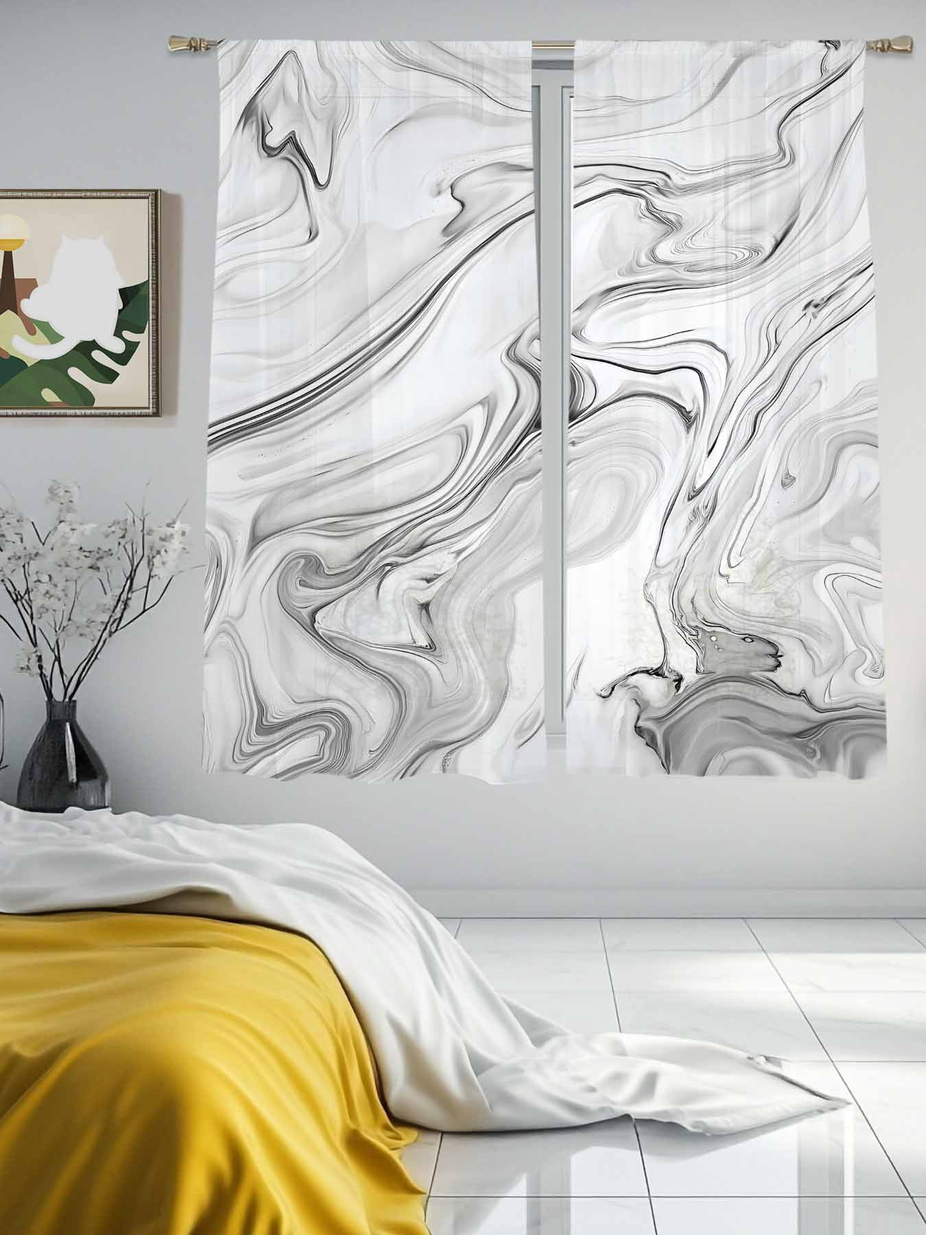 Abstract Waves Water Ripple Chiffon Sheer Curtains 63 Inches Long ...