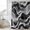 Abstract Waves Waterproof Fabric Shower Curtain,Black Grey Modern ...