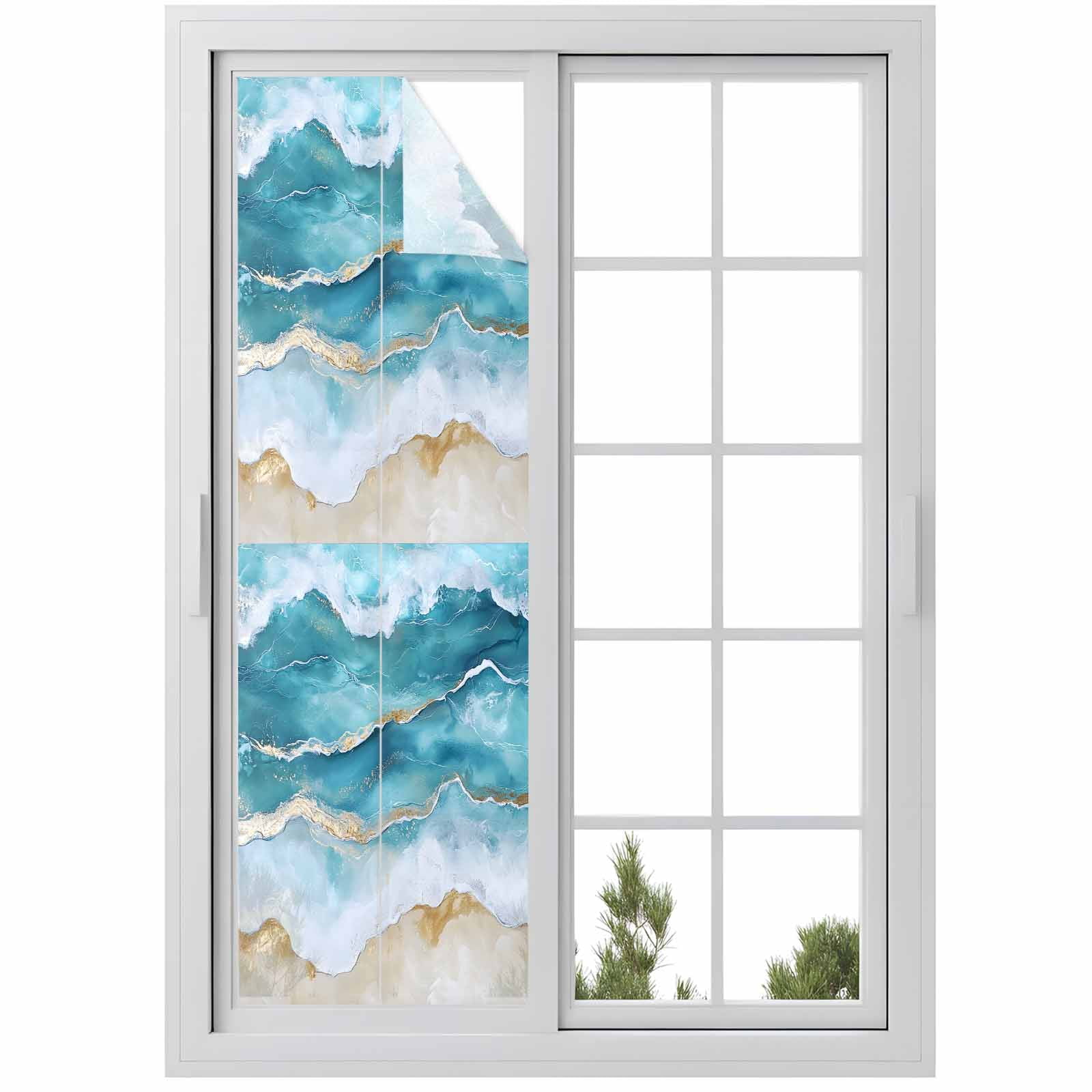 Abstract Waves Window Privacy Film, Ocean Surrealism Spray Beach ...
