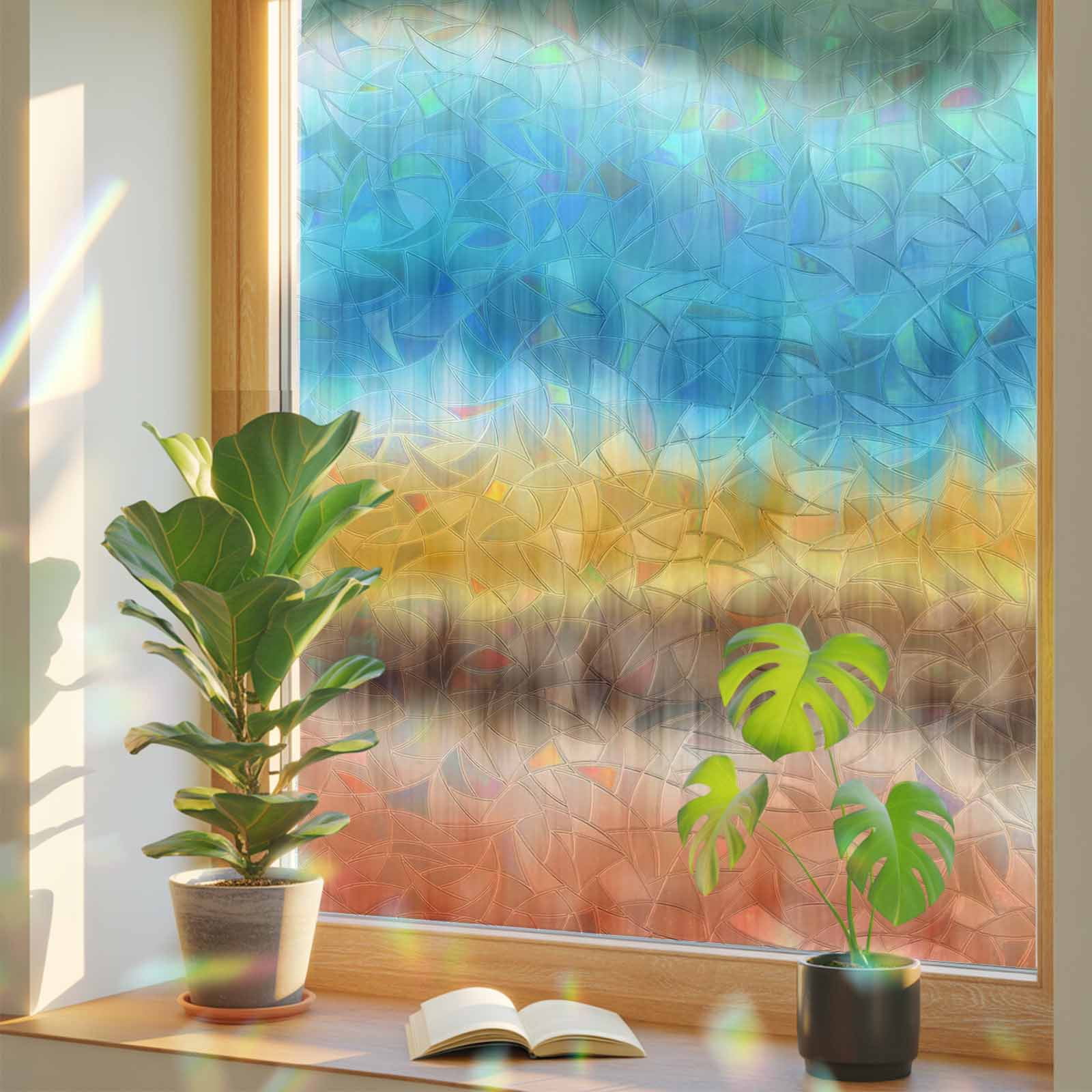 Abstract Waves Window Privacy Film Rainbow Static Cling Stain Glass ...