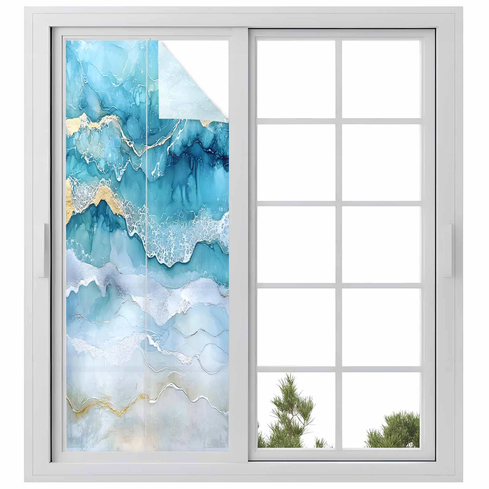 Abstract Waves Window Privacy Film Spray Beach Ocean Watercolor ...