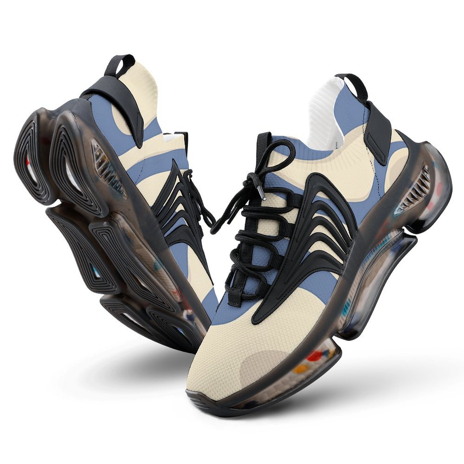 Abstract Wavy Beige Blue Pattern Walking Shoes for Men Woman ...