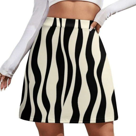 Abstract Wavy Black White Stripes Women's High Waist Skirt Stretchy ...