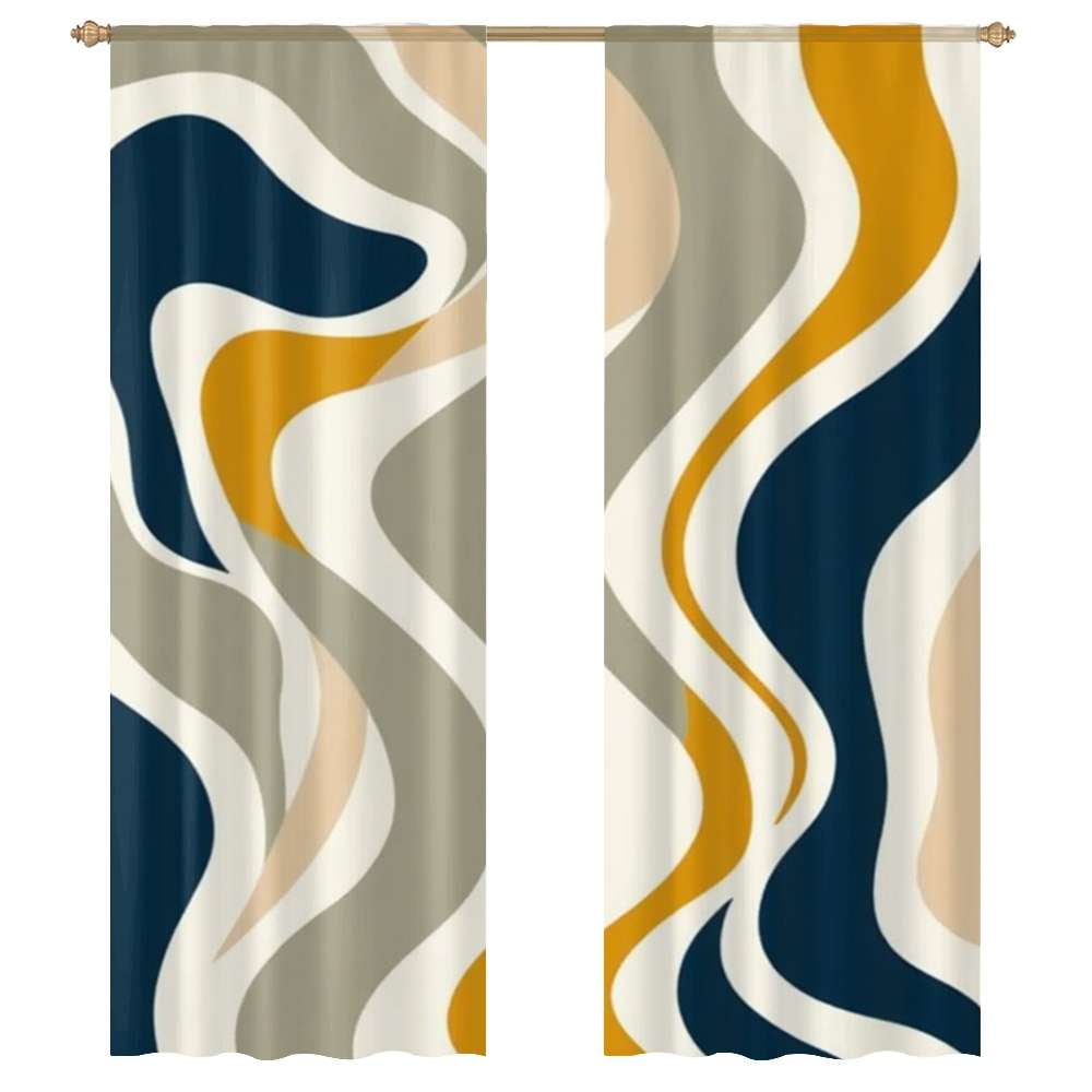 Abstract Wavy Color Block Art Modern Tulle Window Curtains for Living ...
