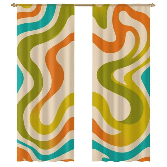 Abstract Wavy Colorful Design Modern Tulle Window Curtains for Living ...