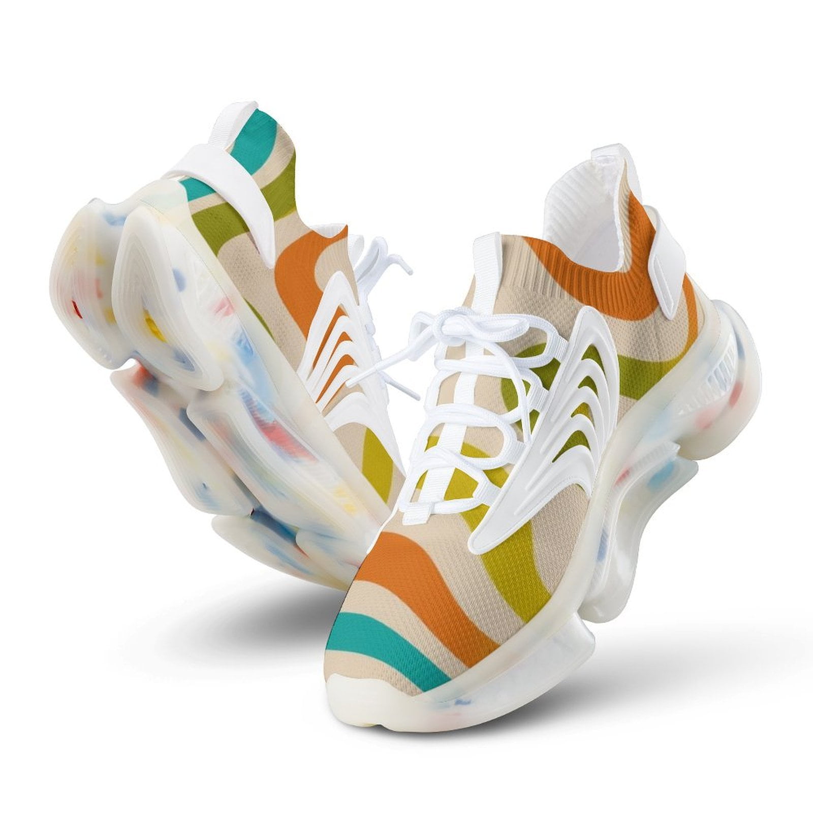 Abstract Wavy Colorful Design Walking Shoes for Men Woman Lightweight ...