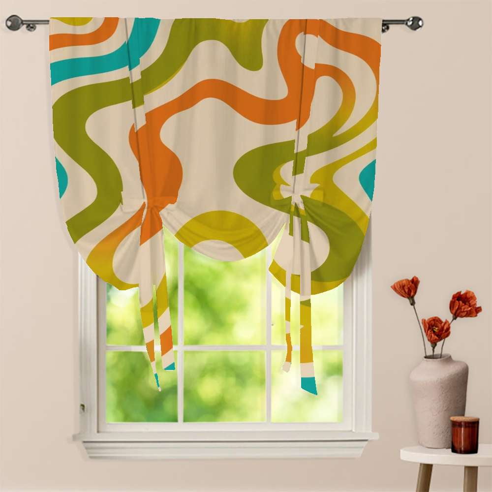 Abstract Wavy Colorful Design Window Curtain for Living Room Roman ...