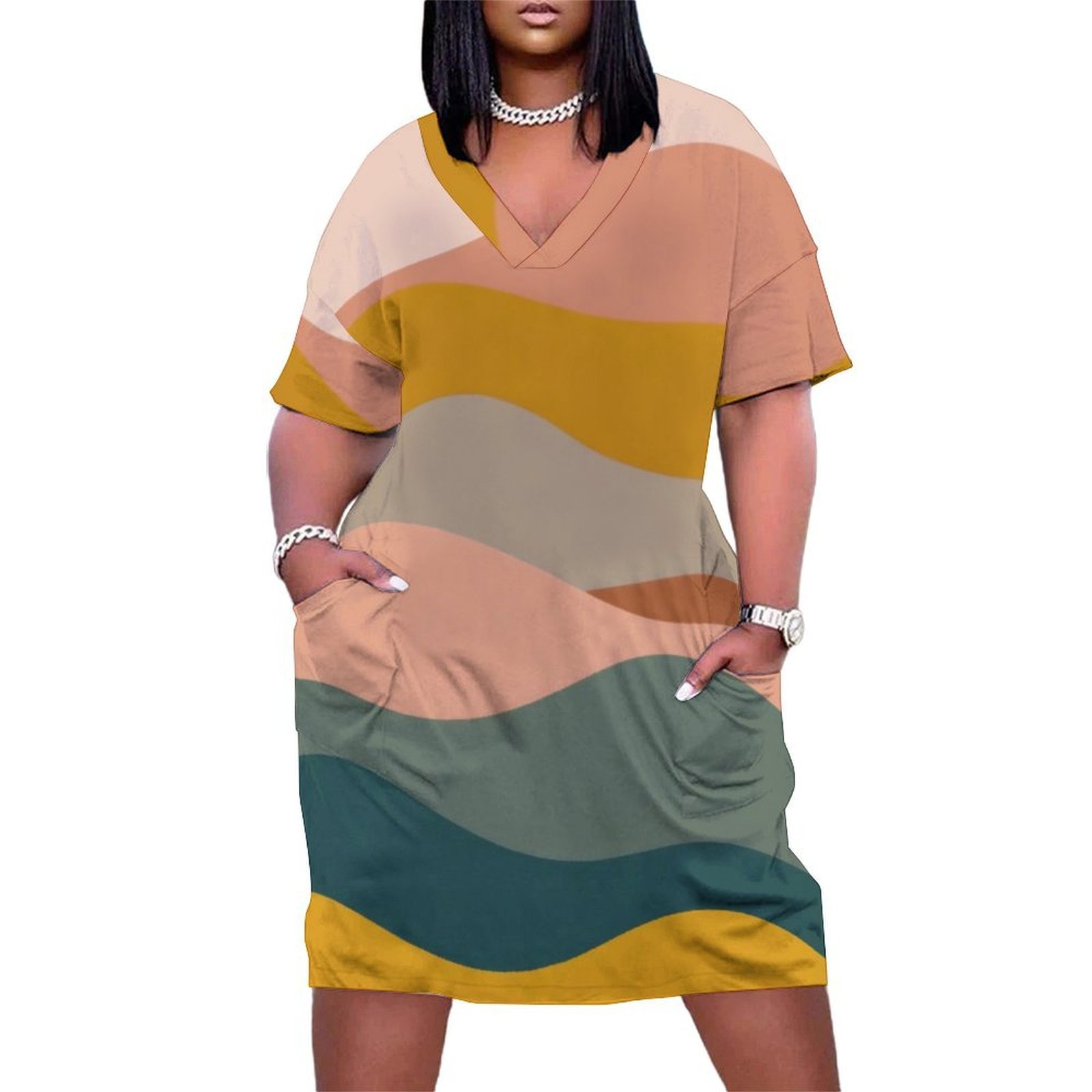 Abstract Wavy Colorful Landscape Art Loose Pocket Dress Dresses Summer ...