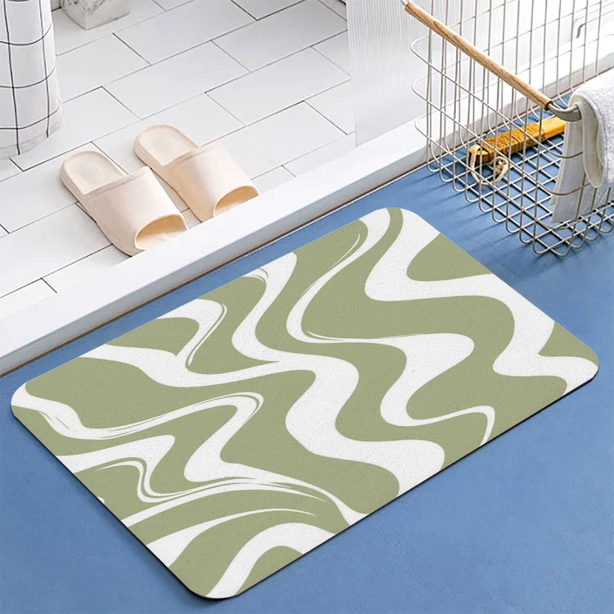 Abstract Wavy Green White Pattern Diatomite Bath Mats Bathroom ...