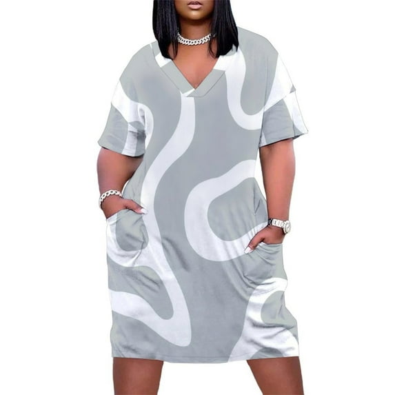 Abstract Wavy Grey White Lines Loose Pocket Dress Dresses Summer Summer ...