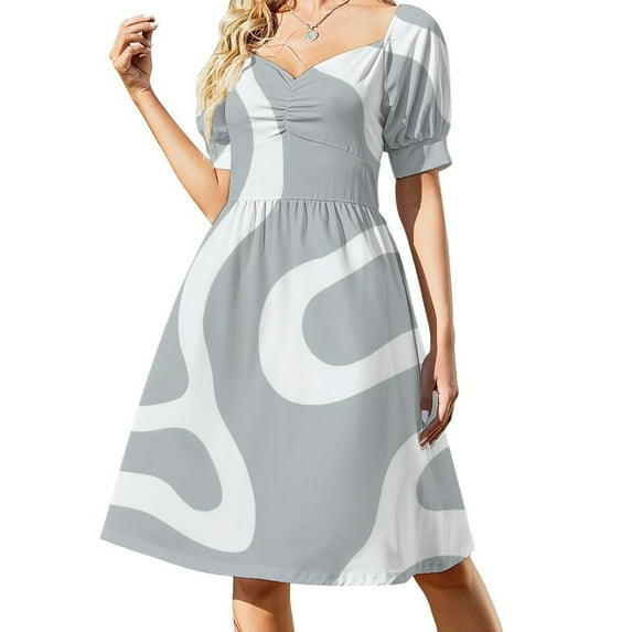 Abstract Wavy Grey White Lines Short Sleeve Dress Clothes Women's ...