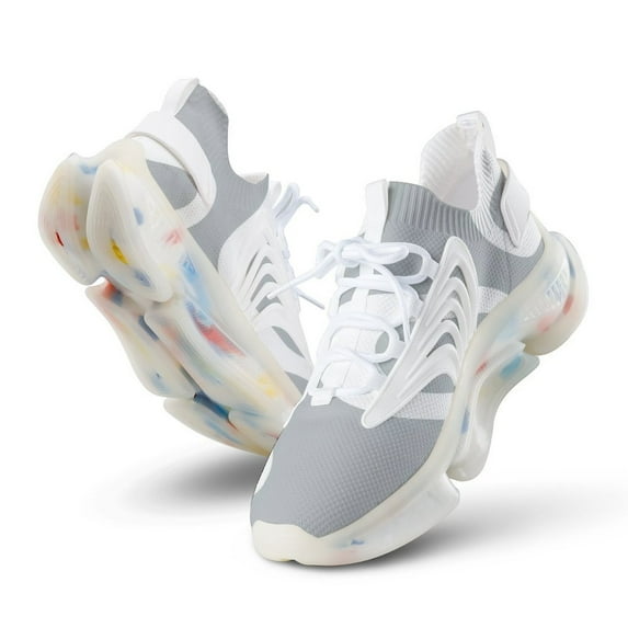 Abstract Wavy Grey White Lines Walking Shoes for Men Woman Lightweight ...