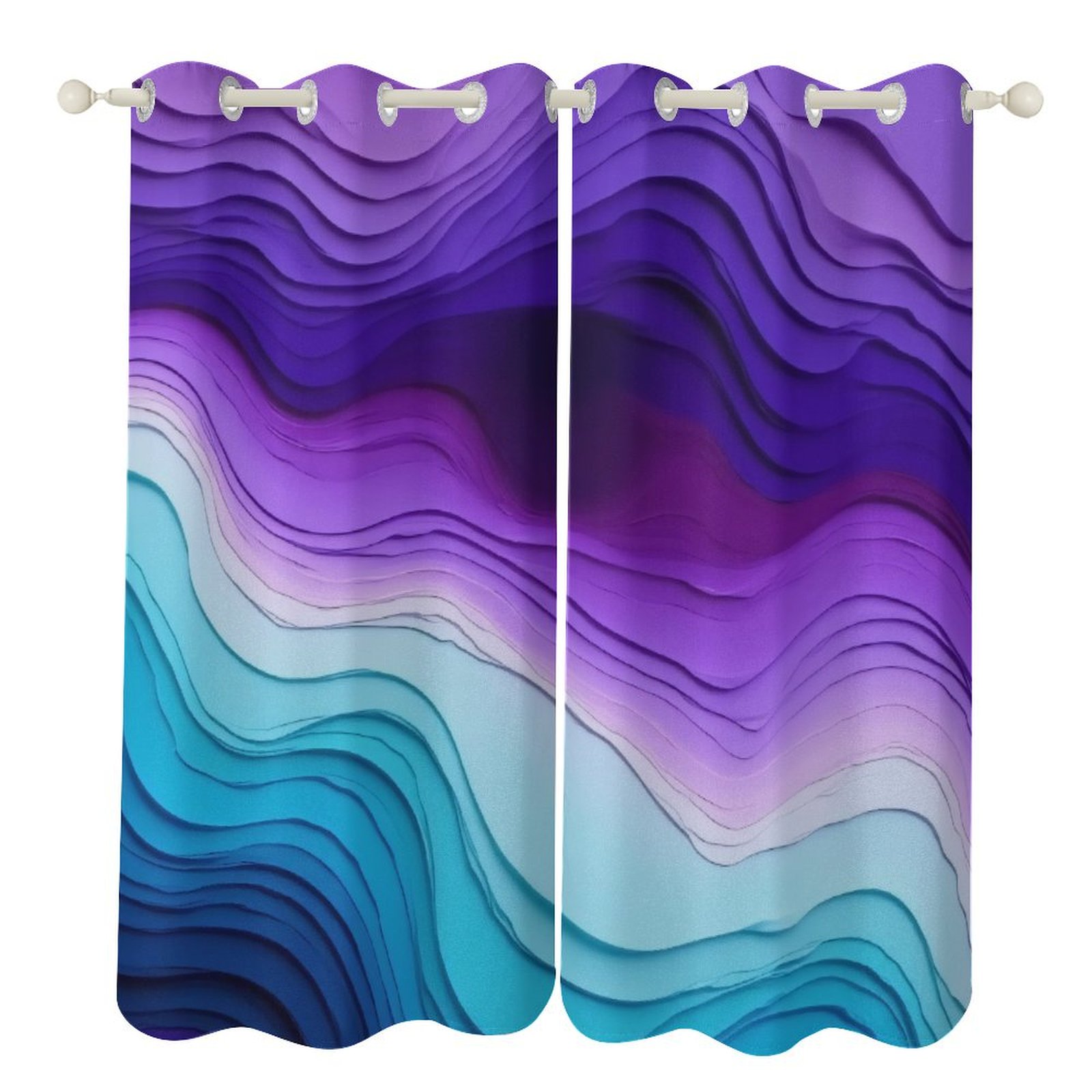 Abstract Wavy Layer Pattern 2 Panels 3D Printing Pattern Curtain for ...