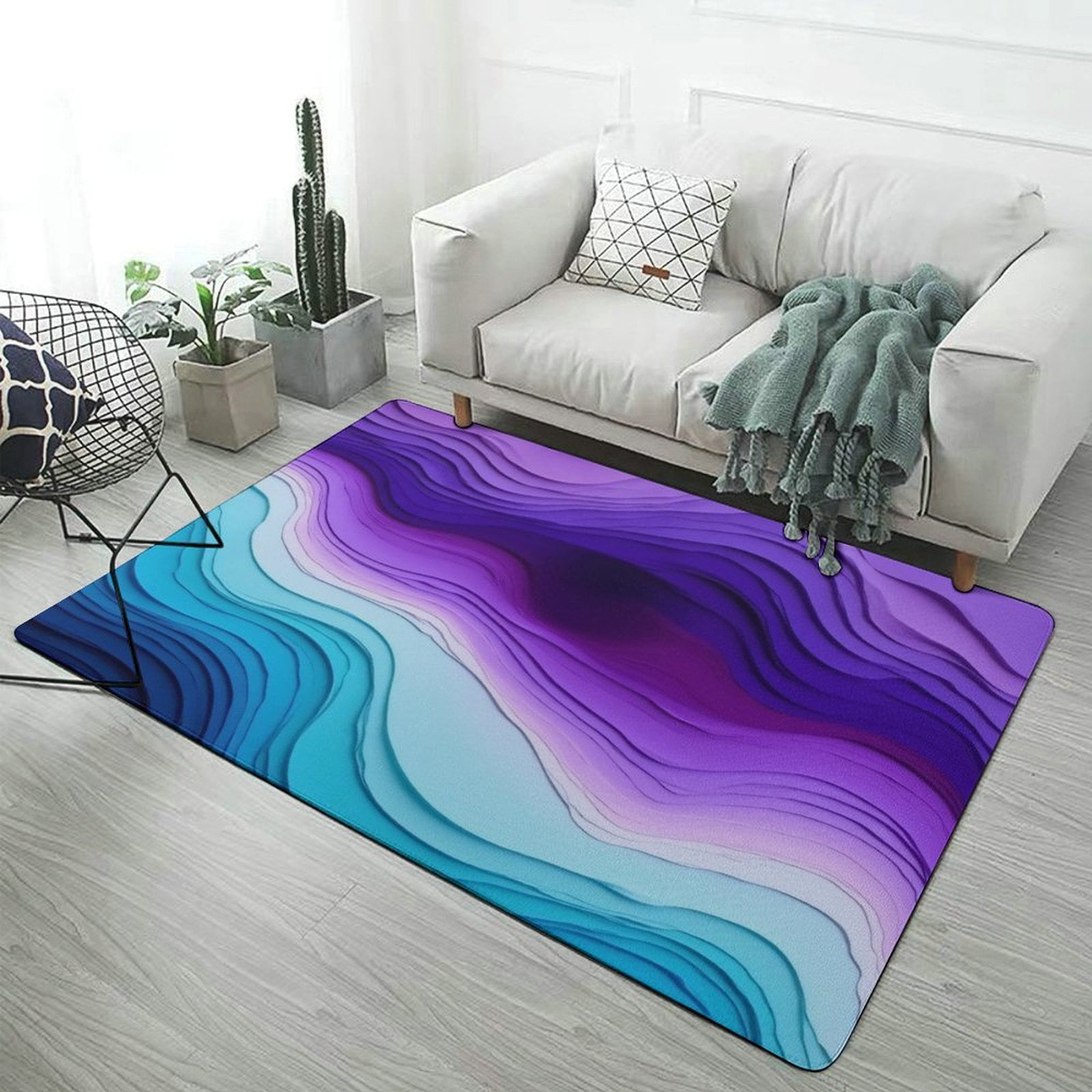 Abstract Wavy Layer Pattern Carpet Style Living Room Bedroom Rug Soft ...