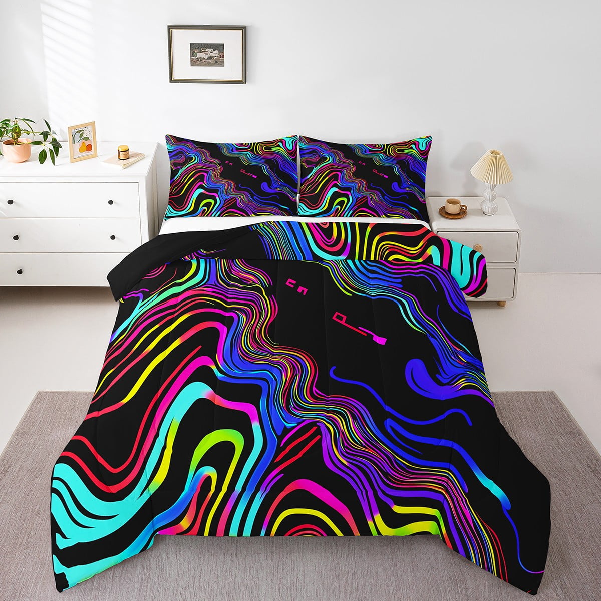 Abstract Wavy Line Bedding Set Rainbow Gradient Spiral Down Comforter ...