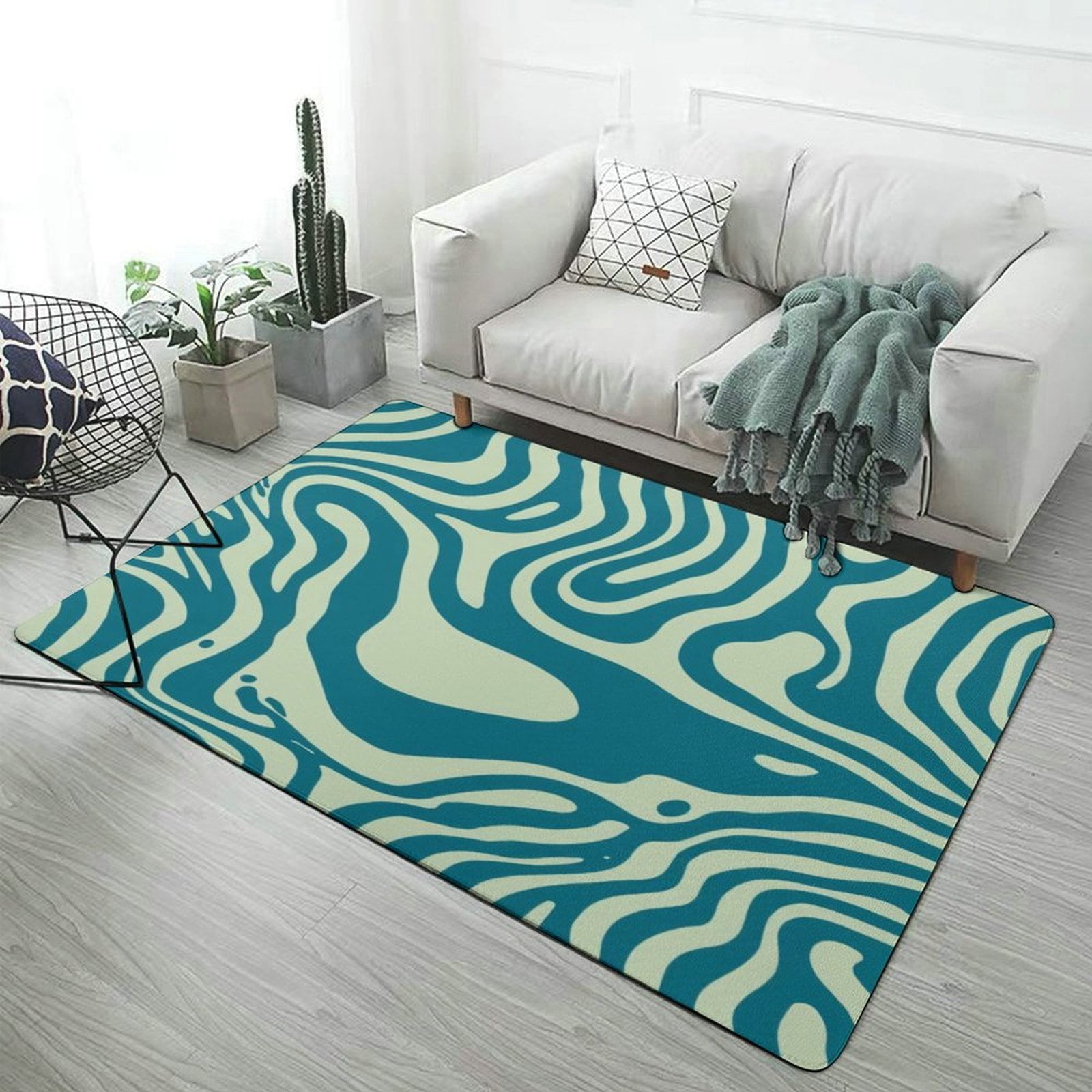 Abstract Wavy Lines Art Carpet Style Living Room Bedroom Rug Soft ...