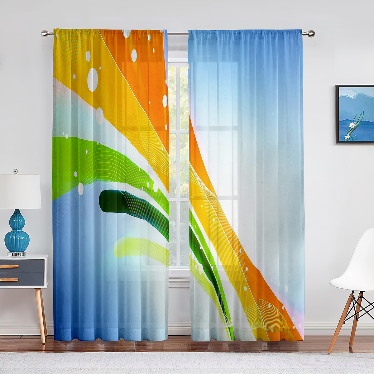 Abstract Wavy Lines Gradient Sheer Voile Curtains for Bedroom Living ...