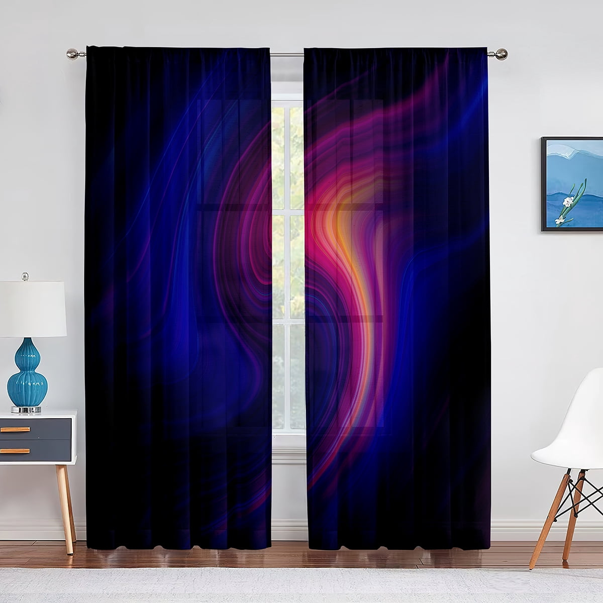 Abstract Wavy Lines Gradient Sheer Voile Curtains for Bedroom Living ...