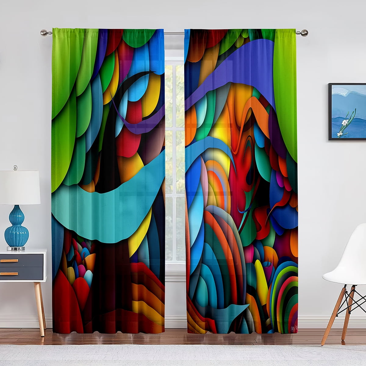 Abstract Wavy Lines Gradient Sheer Voile Curtains for Bedroom Living ...