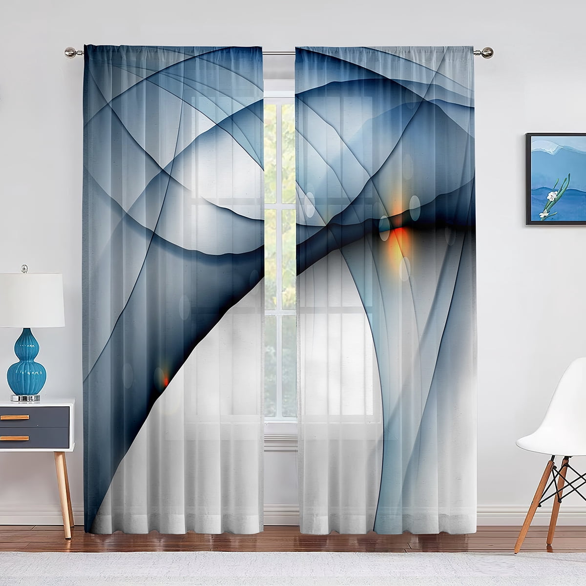 Abstract Wavy Lines Gradient Sheer Voile Curtains for Bedroom Living ...