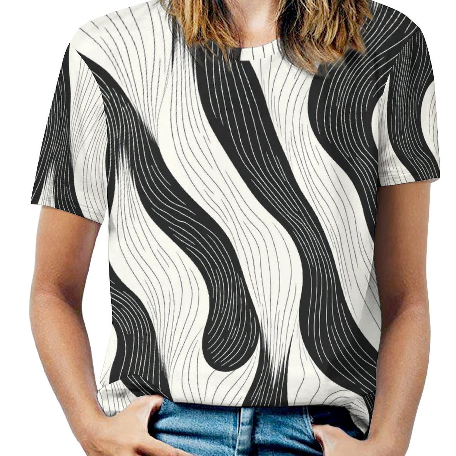 Abstract Wavy Lines T Shirts Streetwear T-Shirt Female Short Sleeve ...