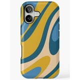 Abstract Wavy Loops Blue Mustard Yellow Art iPhone Case 11 12 13 14 15 ...