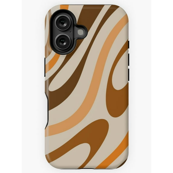 Abstract Wavy Loops Retro Brown Orange iPhone Case 11 12 13 14 15 16 17 ...