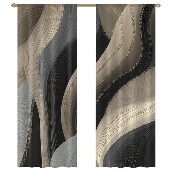 Abstract Wavy Neutral Tones Modern Tulle Window Curtains for Living ...