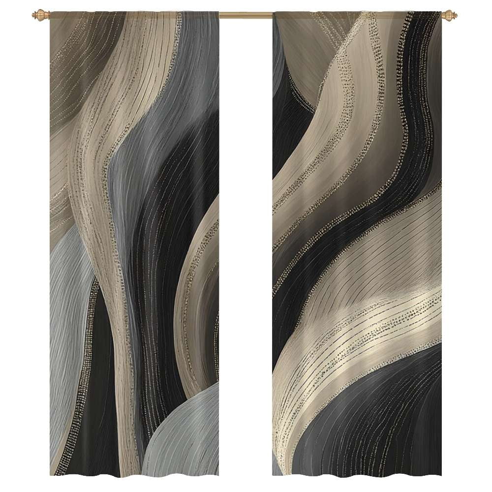 Abstract Wavy Neutral Tones Sheer Window Curtains for Living Room ...