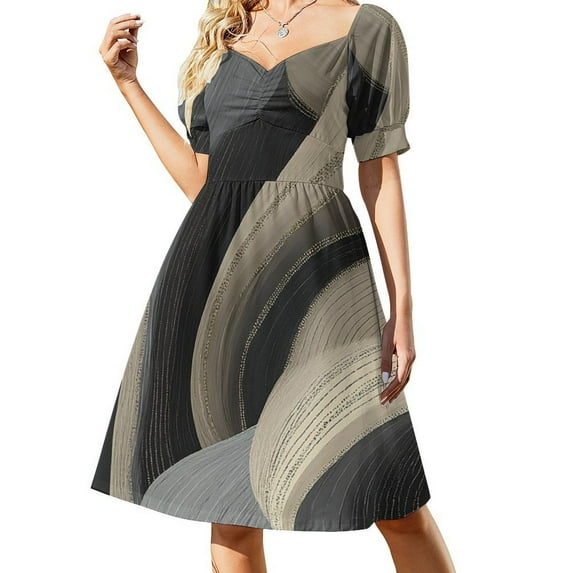 Abstract Wavy Neutral Tones Short Sleeve Dress Clothes Women's Summer ...