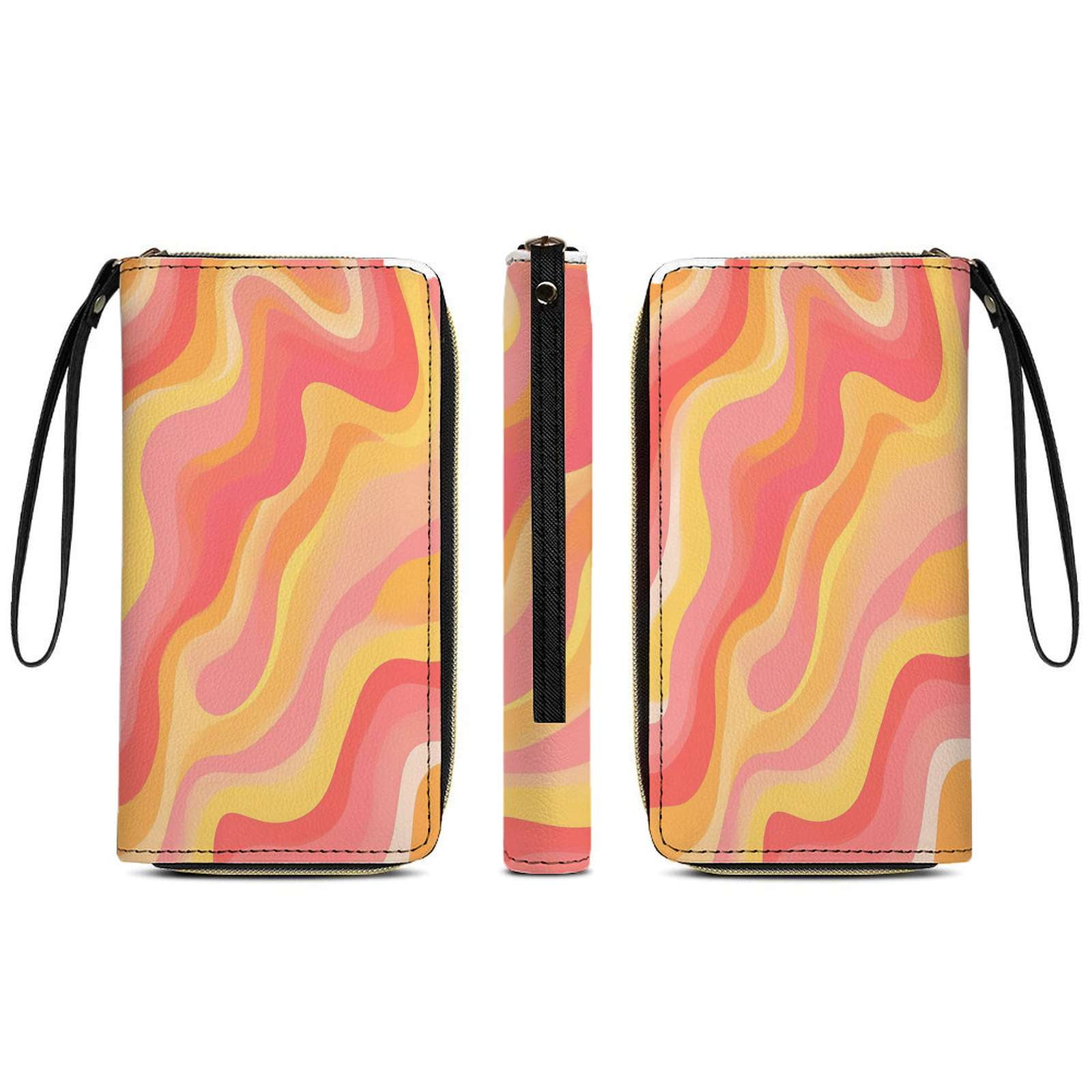 Abstract Wavy Pastel Design Long Wallets For Women PU Leather Purse ...