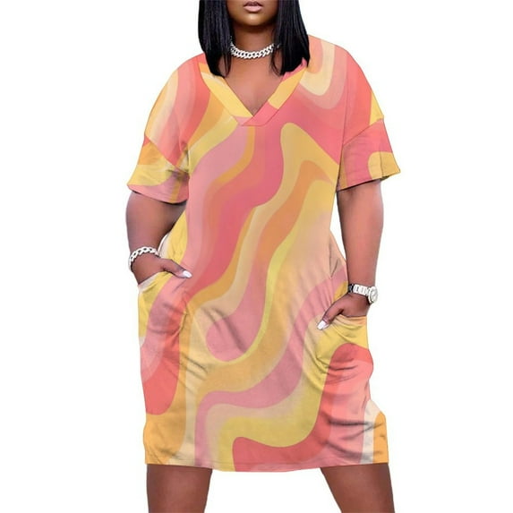 Abstract Wavy Pastel Design Loose Pocket Dress Dresses Summer Summer ...
