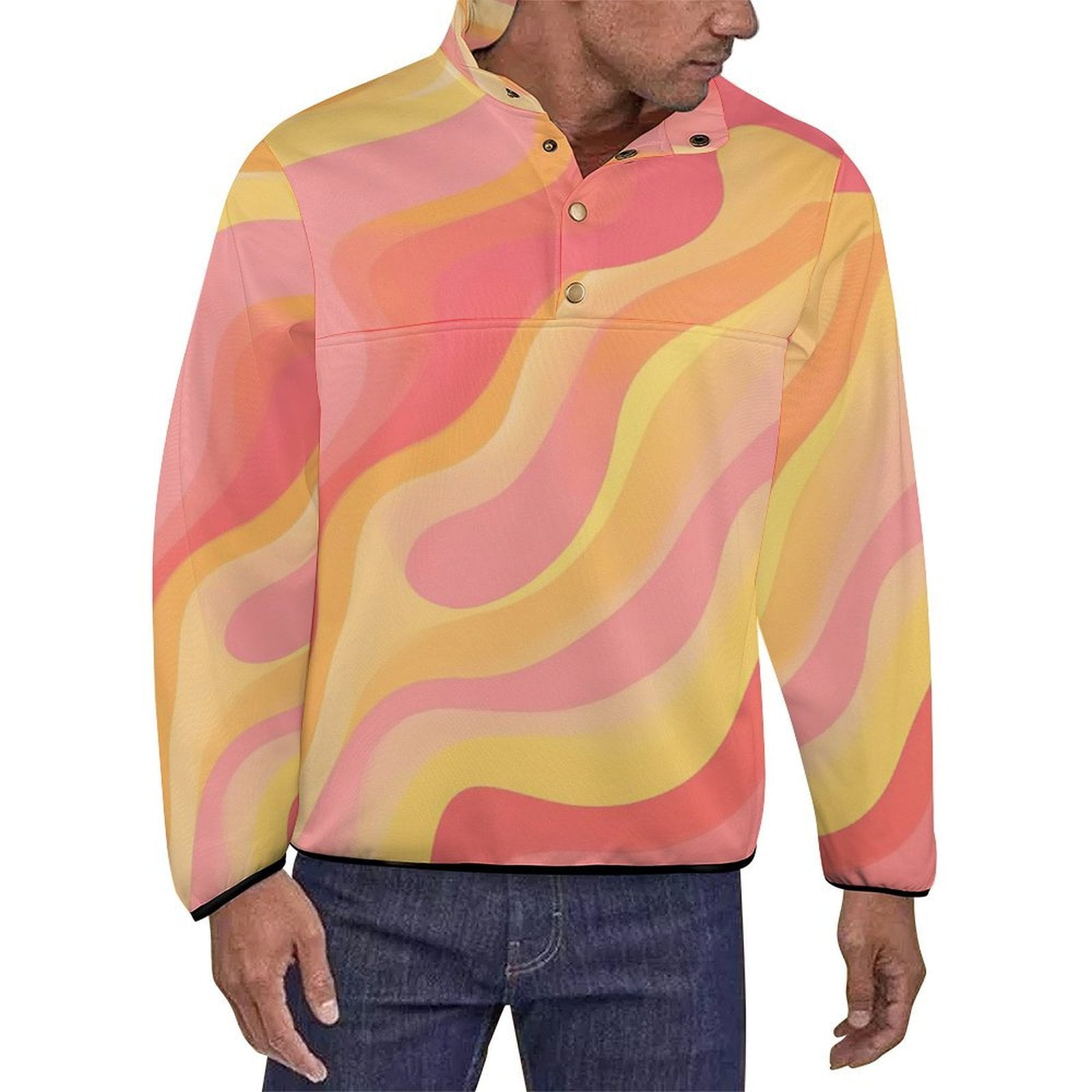Abstract Wavy Pastel Design Men's Stand Collar Sweater Long Sleeve ...