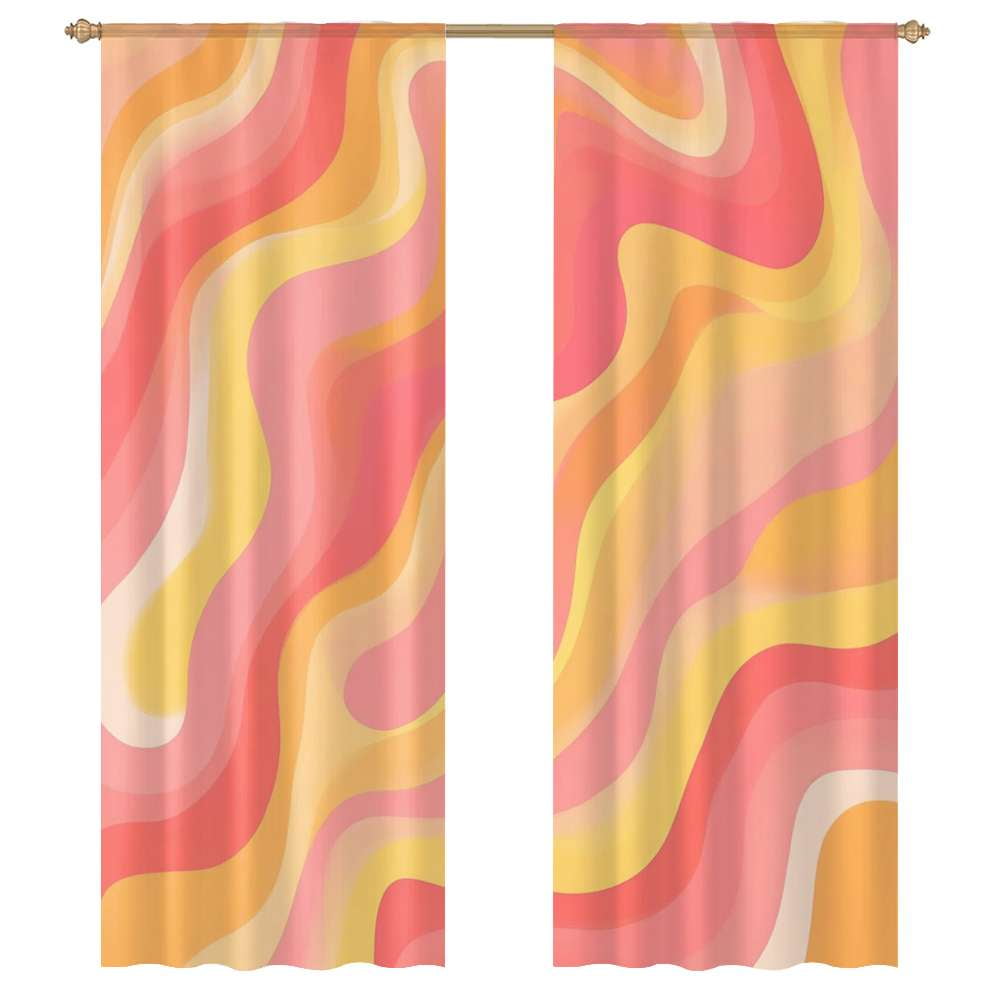 Abstract Wavy Pastel Design Tulle Curtains For Living Room Chiffon ...