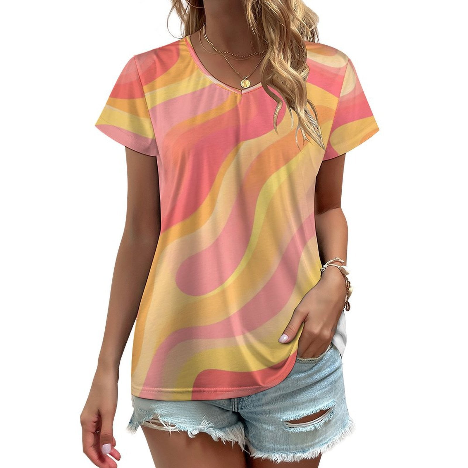 Abstract Wavy Pastel Design Women's Blouse Short Sleeve Women's Top T ...