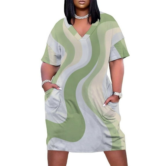 Abstract Wavy Pastel Green Design Loose Pocket Dress Dresses Summer ...