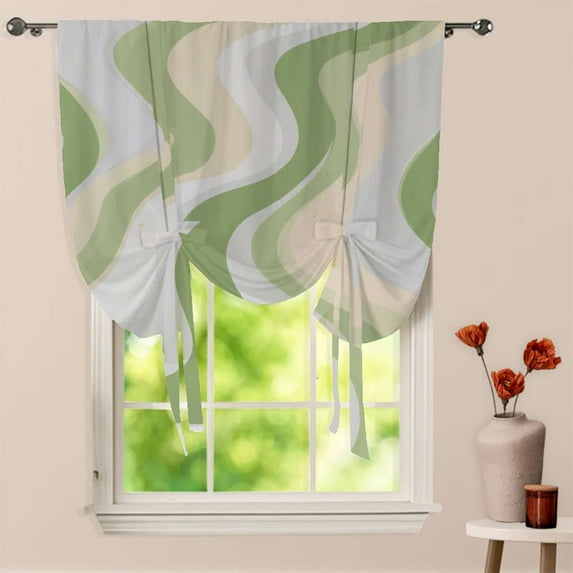 Abstract Wavy Pastel Green Design Window Curtain for Living Room Roman ...