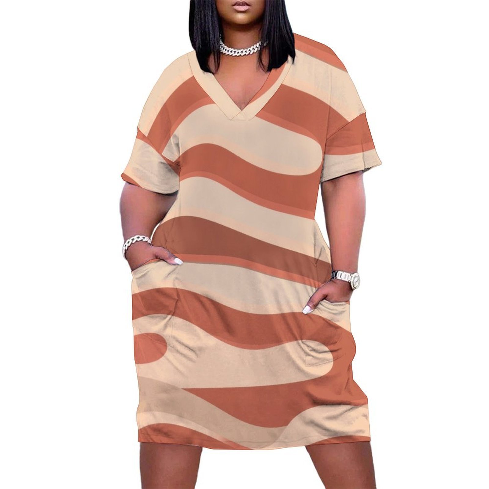 Abstract Wavy Pattern Loose Pocket Dress Dresses for Special Events ...
