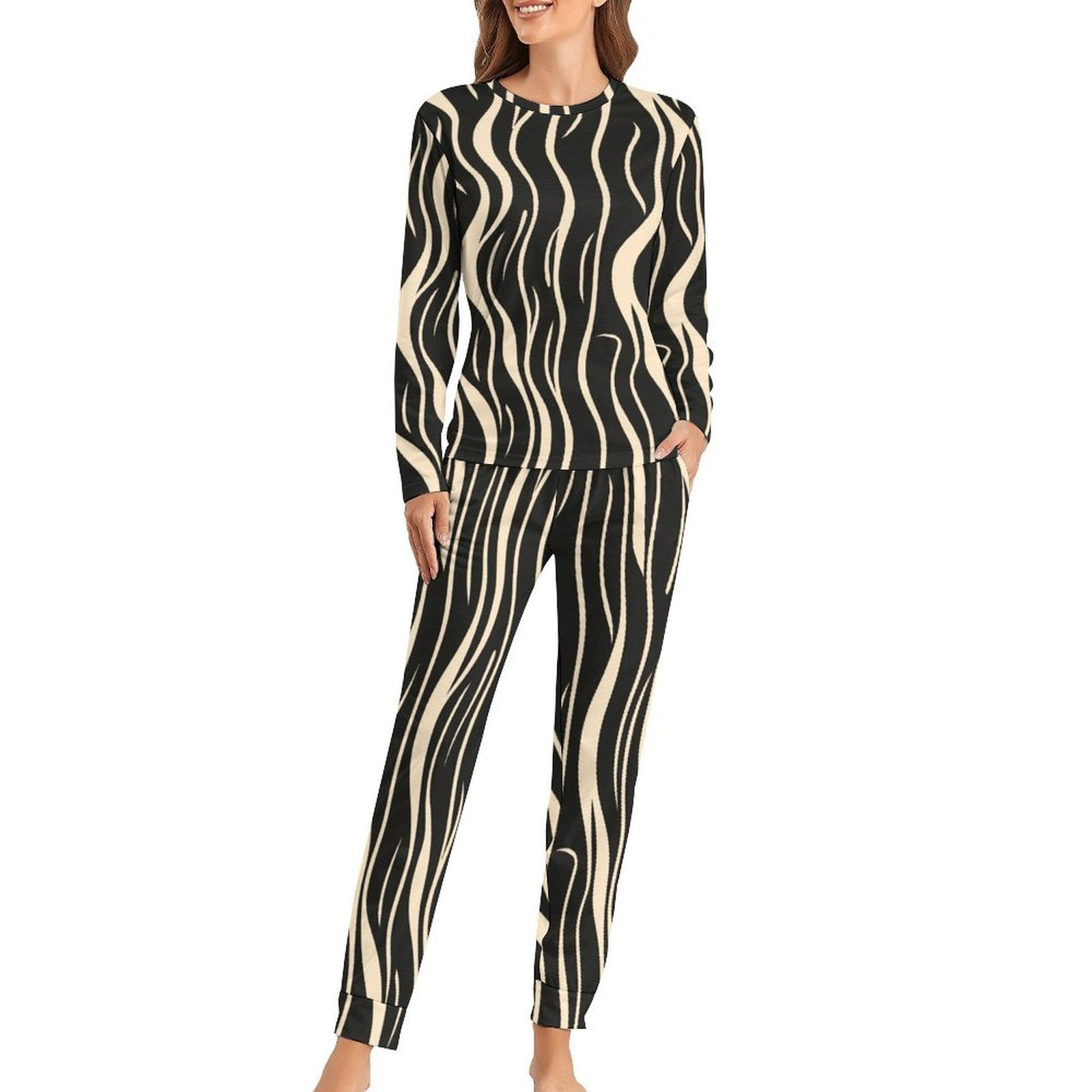 Abstract Wavy Pattern Pajamas Woman Two Piece Design Long Sleeves ...