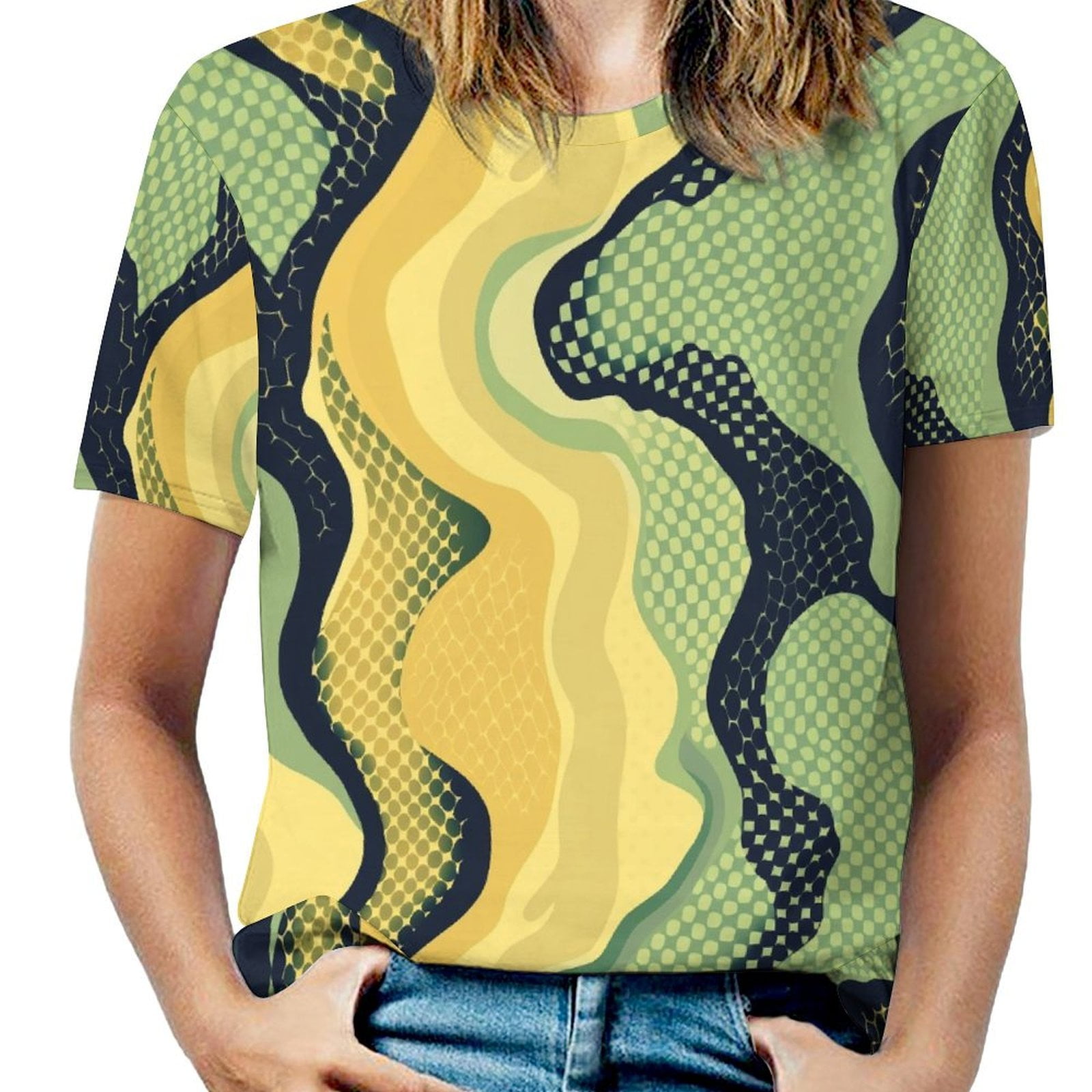 Abstract Wavy Pattern T Shirts Streetwear T-Shirt Female Short Sleeve ...